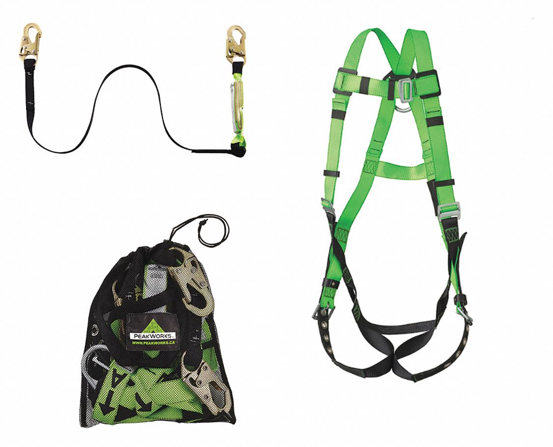 PEAKWORKS, Fall Kit,Harness,6ft.Lanyard Sn Hook,Bag - 126R69|V8252306 ...