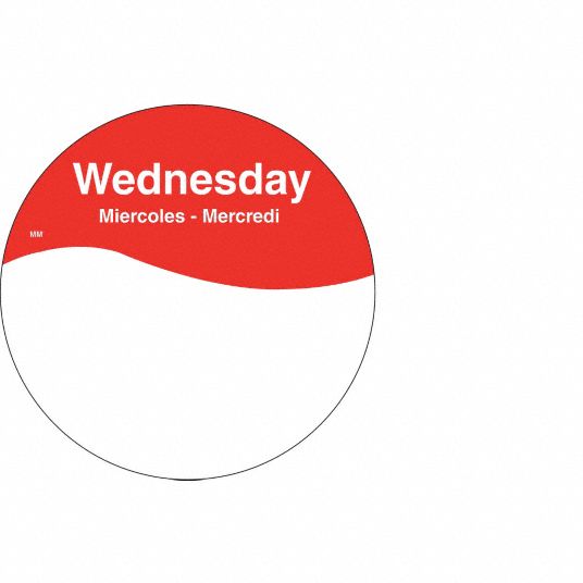 Removable Day Label, Paper, Circle, Width 3 in, Height 3 in, 500 PK ...