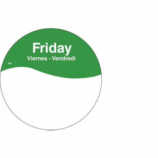 Removable Day Label, Paper, Circle, Width 3 in, Height 3 in, 500 PK ...