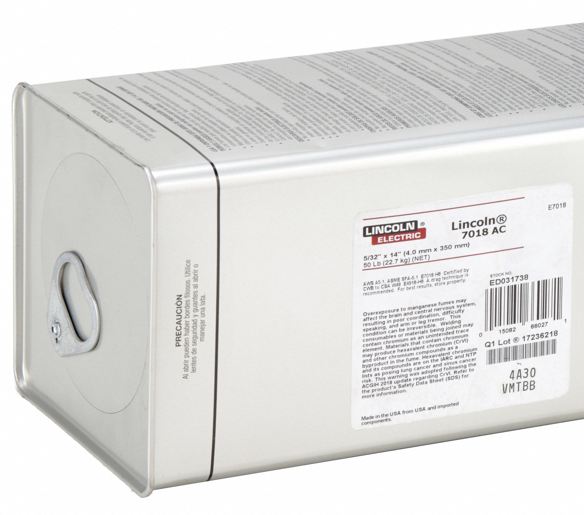 LINCOLN ELECTRIC, Carbon Steel, E7018 H8, Stick Electrode - 12C119 ...