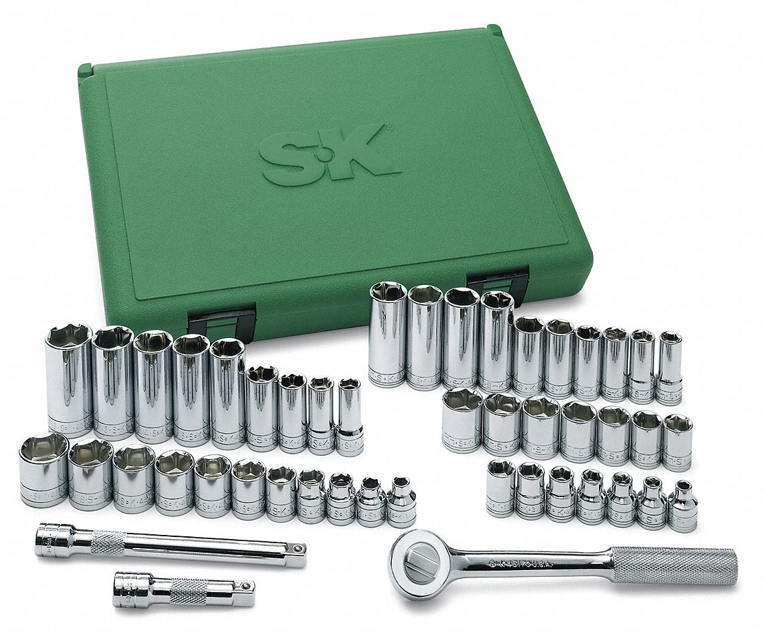 SK PROFESSIONAL TOOLS, 3/8 in Drive, 47 Piece, Socket Wrench Set ...