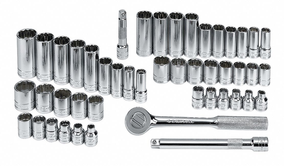 SK PROFESSIONAL TOOLS, 3/8 in Drive, 47 Piece, Socket Wrench Set ...