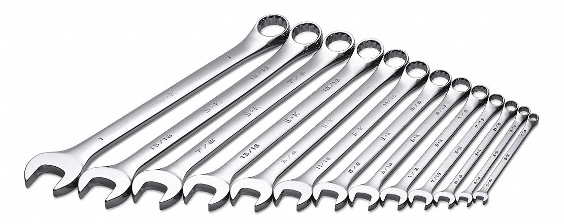 SK PROFESSIONAL TOOLS, Alloy Steel, Chrome, Combination Wrench Set ...