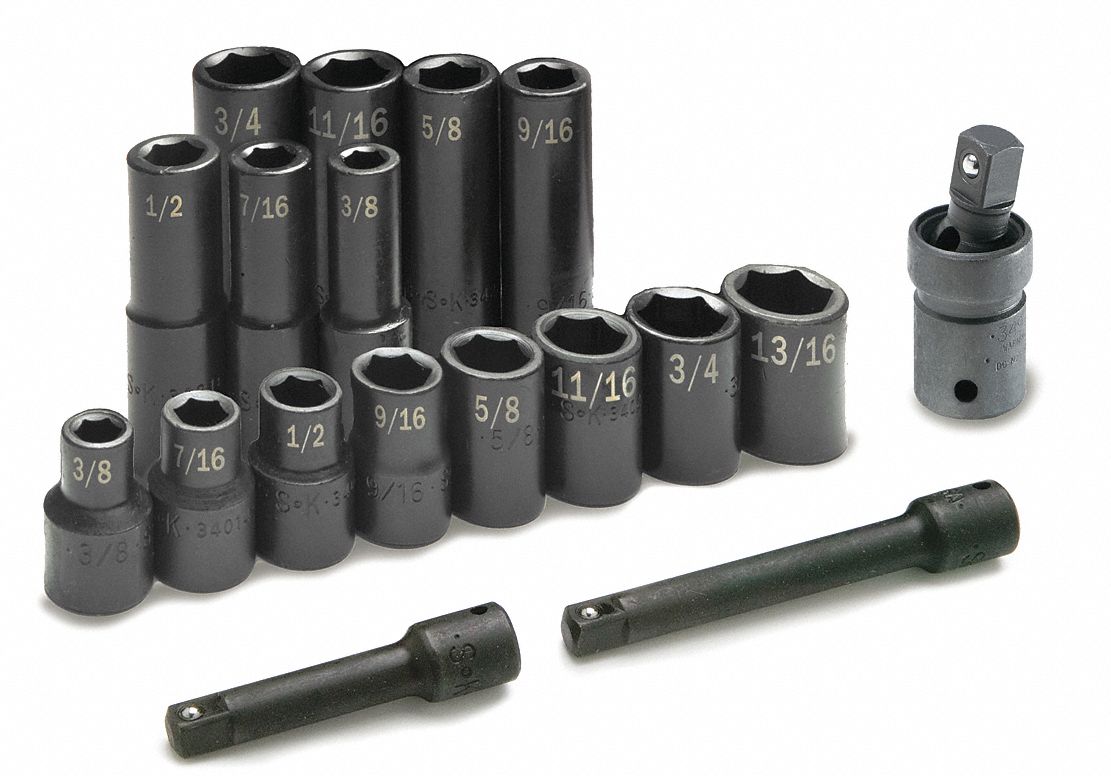SK PROFESSIONAL TOOLS Impact Socket Set: 1/2 in Drive Size, 14 Pieces ...