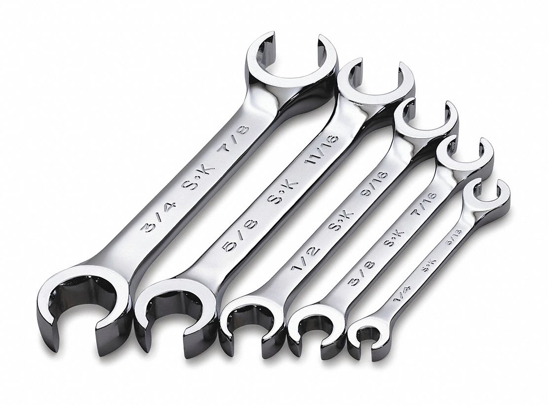 SK PROFESSIONAL TOOLS, Alloy Steel, Chrome, Flare Nut Wrench Set ...
