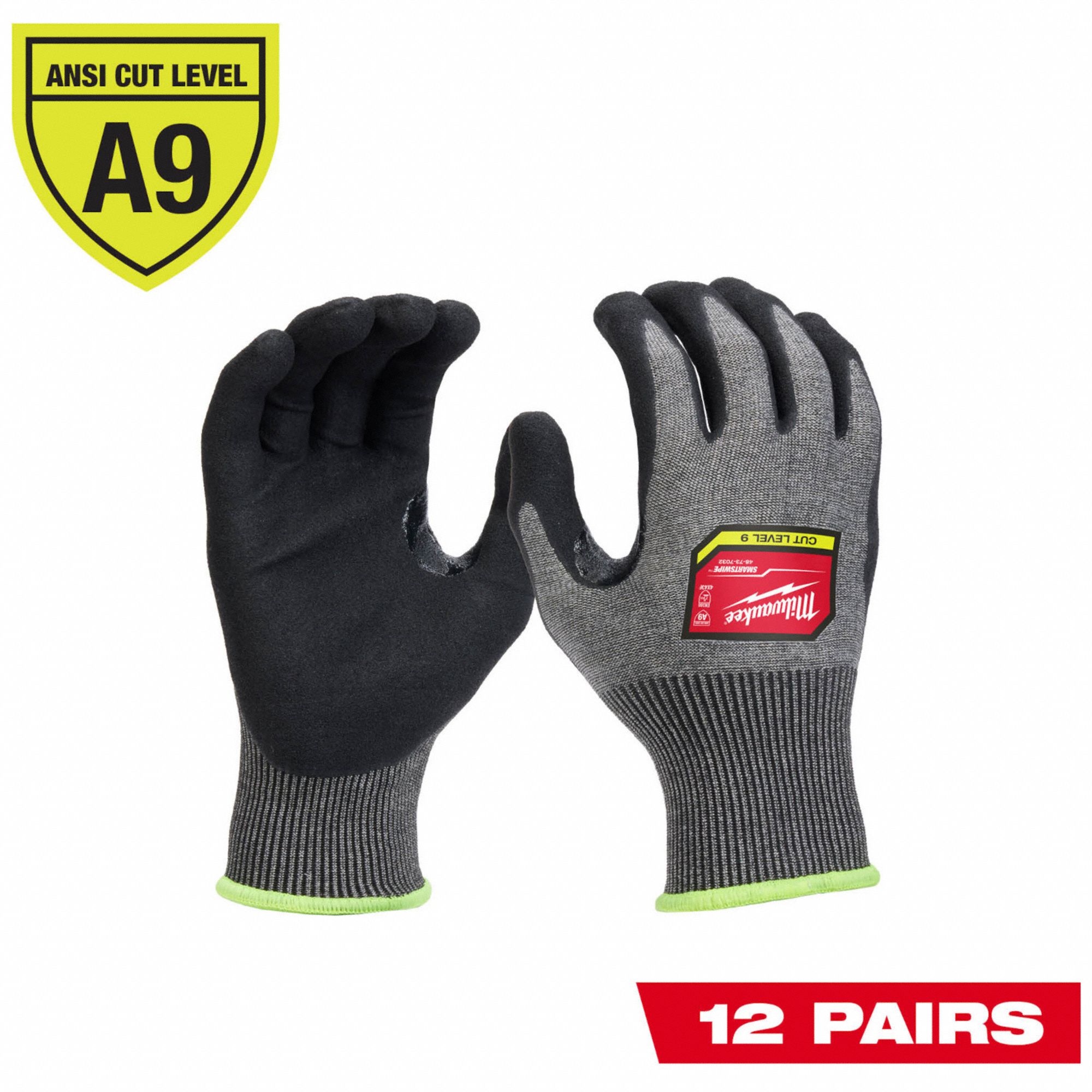 MILWAUKEE, M ( 8 ), ANSI Cut Level A9, Cut Protection Dipped Gloves ...