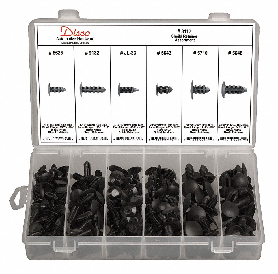 210 Pieces, Shield Retainer Assortment,210 pcs - 12T288|8117 - Grainger