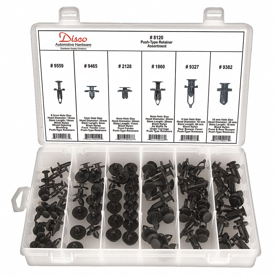 82 Pieces, Push Type Retainer Assortment,82 pcs - 12T291|8120 - Grainger