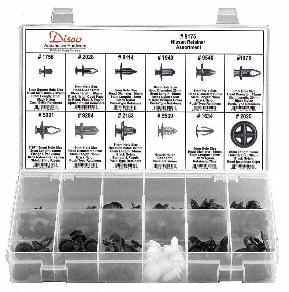 123 Pieces, Nissan Retainer Assortment,123 pcs - 12T311|8175 - Grainger