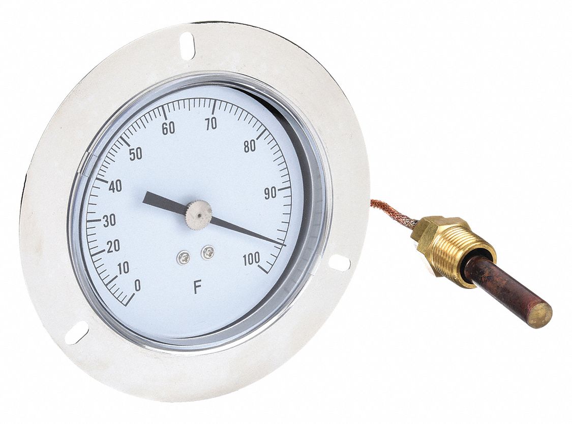0° to 100°F, 3.5 in Dial Dia, Analog Panel Mount Thermometer - 12U614 ...
