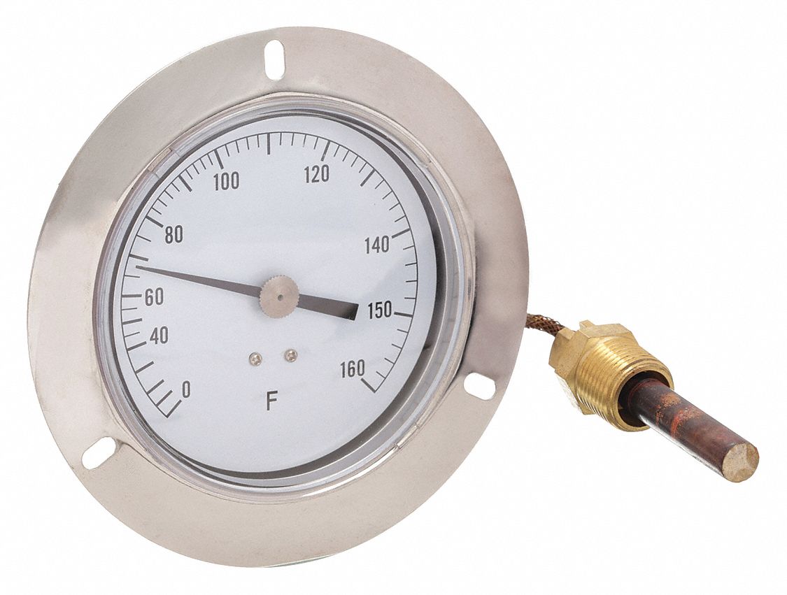 0° to 160°F, 3.5 in Dial Dia, Analog Panel Mount Thermometer - 12U615 ...