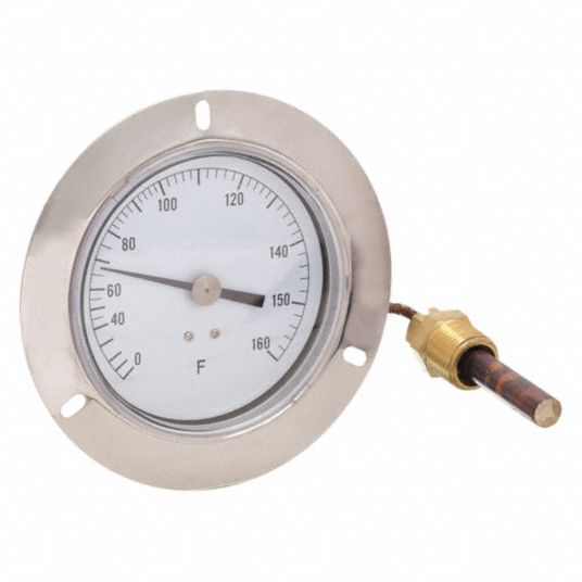 0°F to 160°F, +/-1°F Scale Division, Analog Panel Mount Thermometer ...