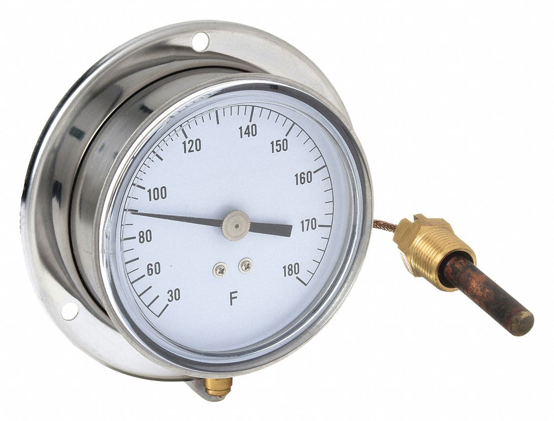30° to 180°F, 3.5 in Dial Dia, Analog Panel Mount Thermometer - 12U636 ...