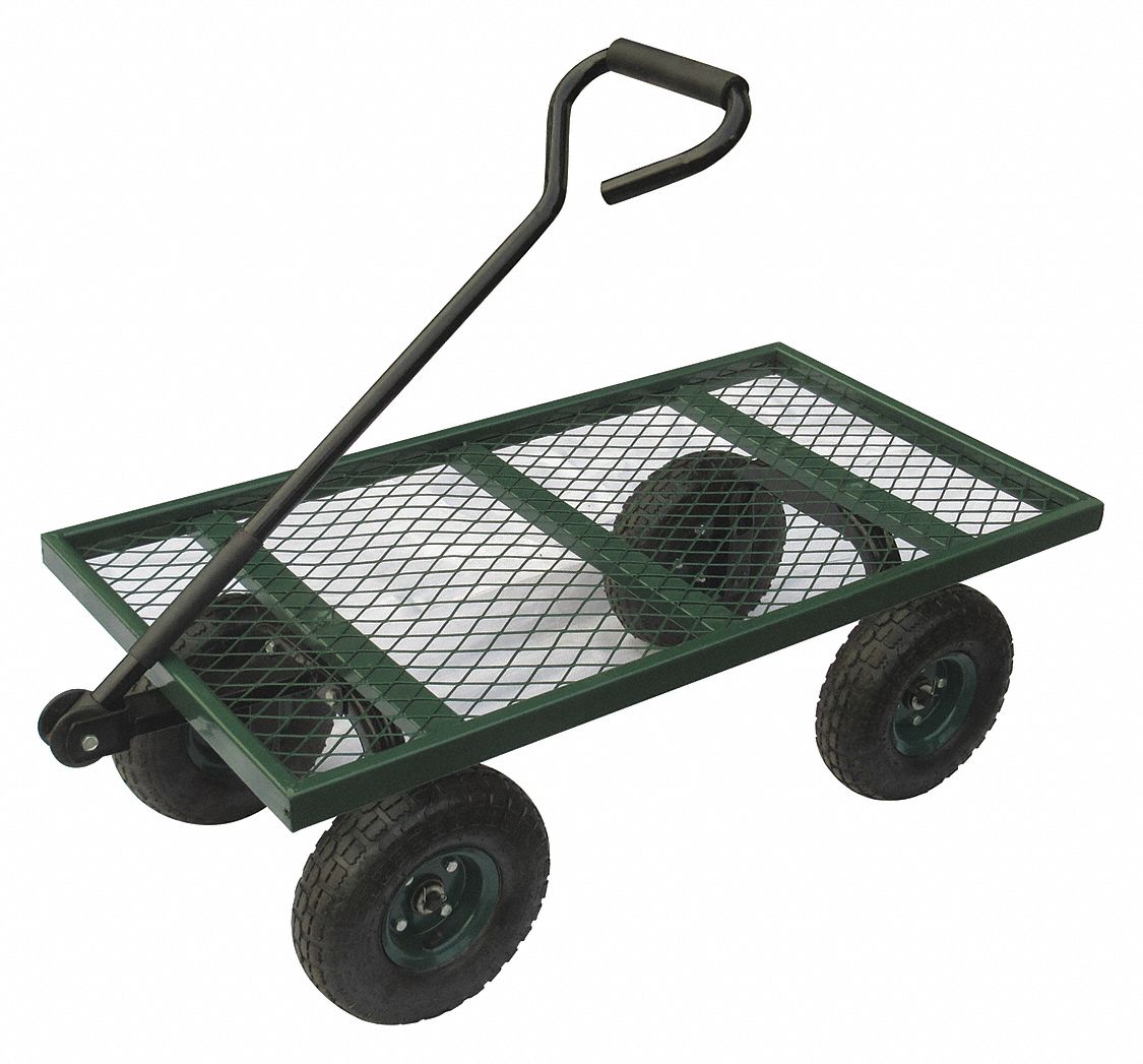400 lb Load Capacity, Green, Wagon Truck with Flow-Through Lipped Metal ...