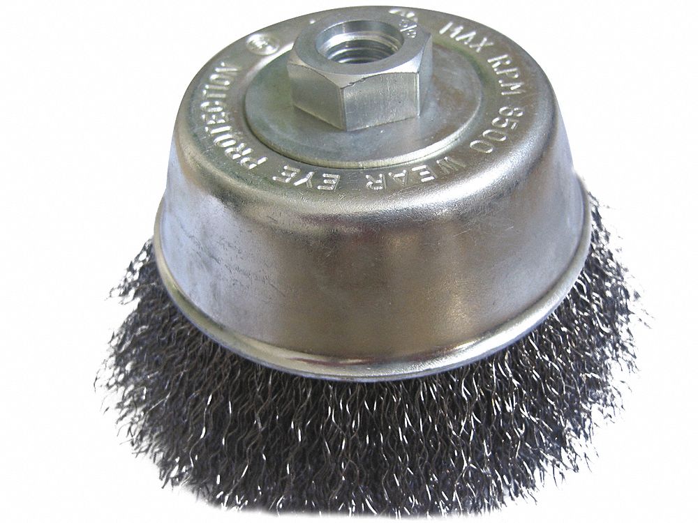 WESTWARD CRIMPED WIRE CUP BRUSH, 12000 RPM, THREADED ARBOR, 3 IN, 0. ...