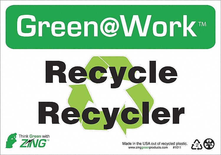 ZING SIGN GREEN AT WORK RCYCL FRNCH 7X10 - Office and Facility Signs ...