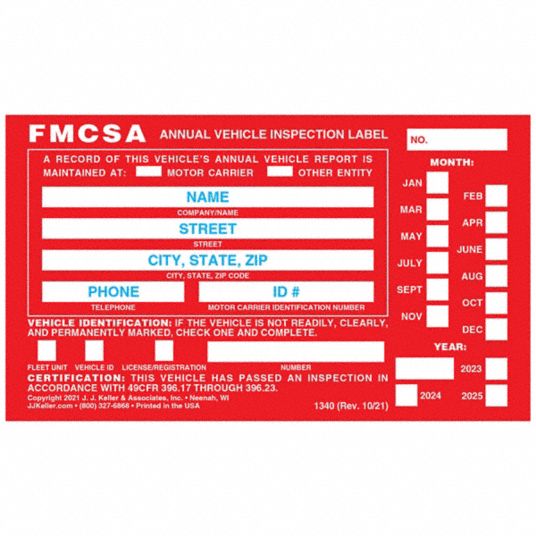 JJ KELLER, Carbonless, 1 Plies, Vehicle Inspection Decal - 52VR13|1340 ...
