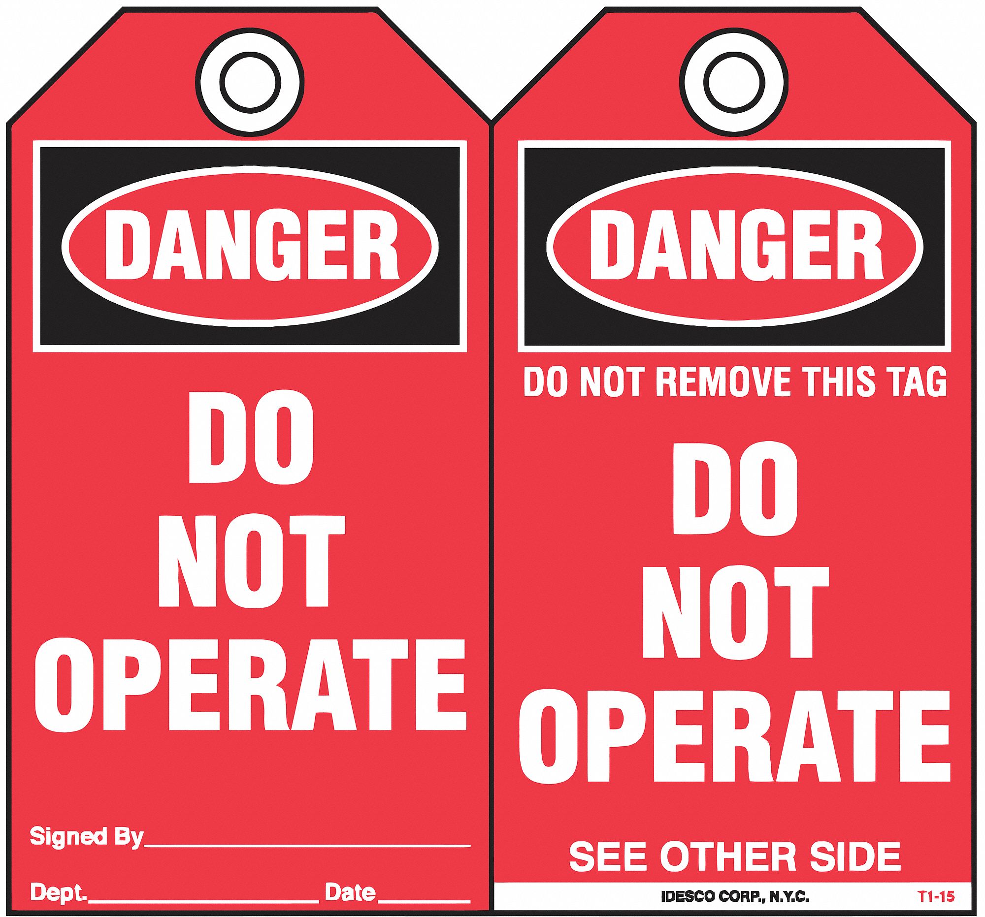 IDESCO SAFETY, Danger, Danger Do Not Operate, Do Not Operate Safety Tag ...