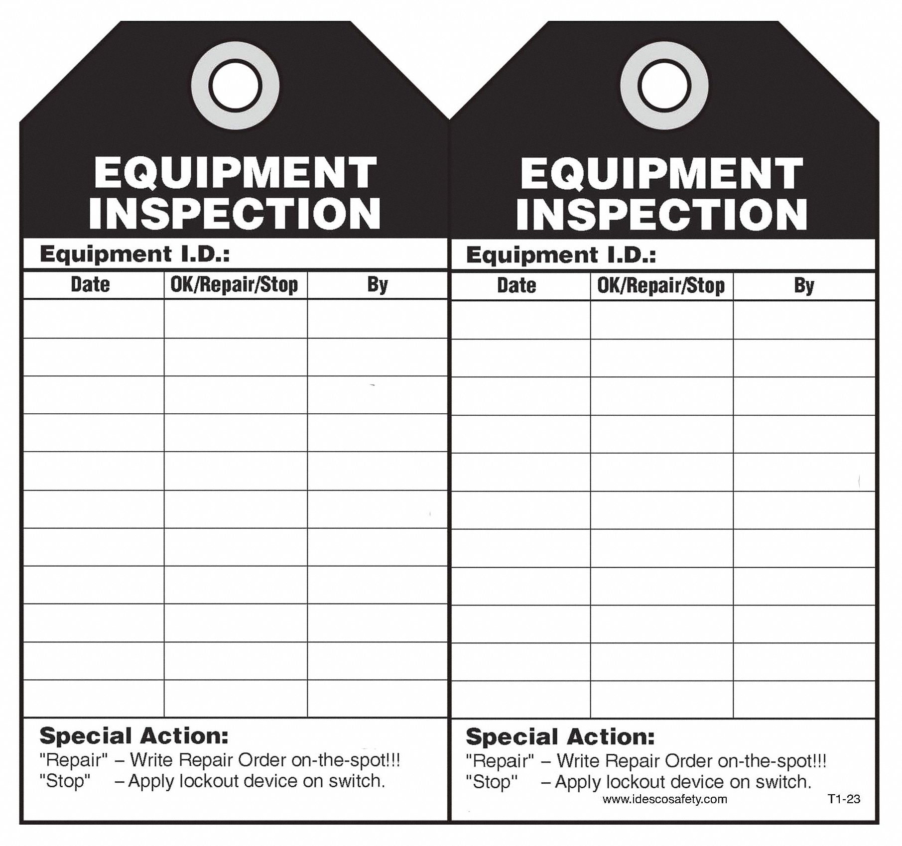 Equipment Inspection Tag,PK10, PK 10 - Grainger