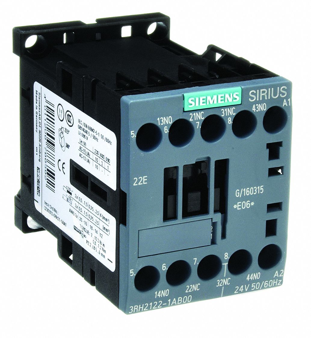 SIEMENS, DIN-Rail & Surface Relay Mounting, 24V AC Coil Volt, IEC Control Relay - 13A163 ...