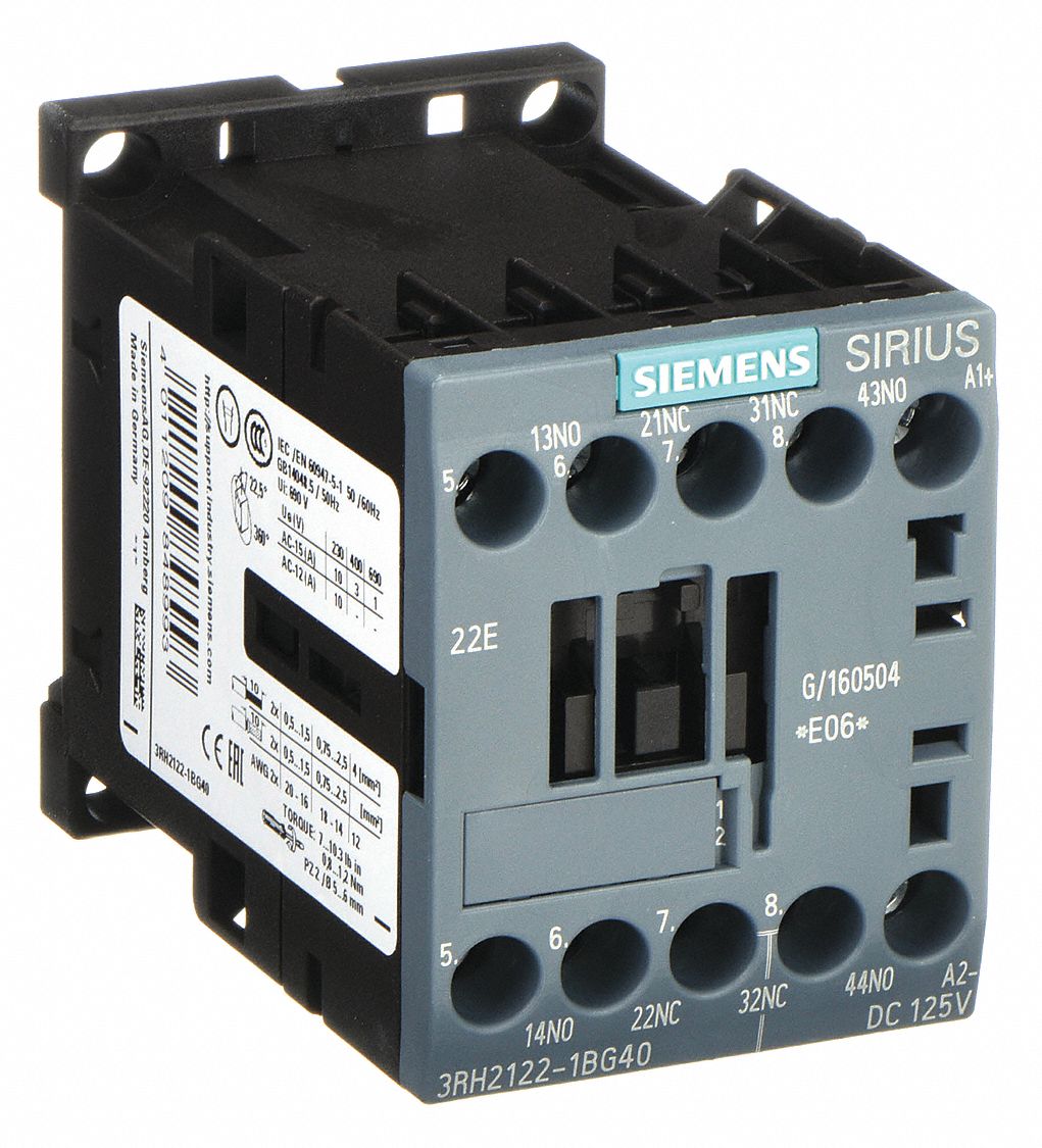 SIEMENS, DIN-Rail & Surface Relay Mounting, 125V DC Coil Volt, IEC ...