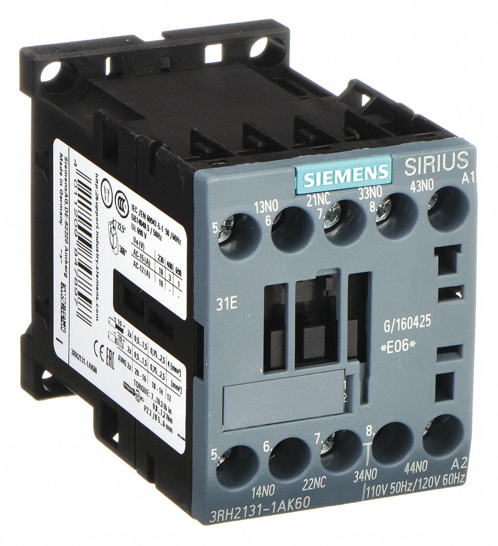 SIEMENS, DIN-Rail & Surface Relay Mounting, 120V AC Coil Volt, IEC ...