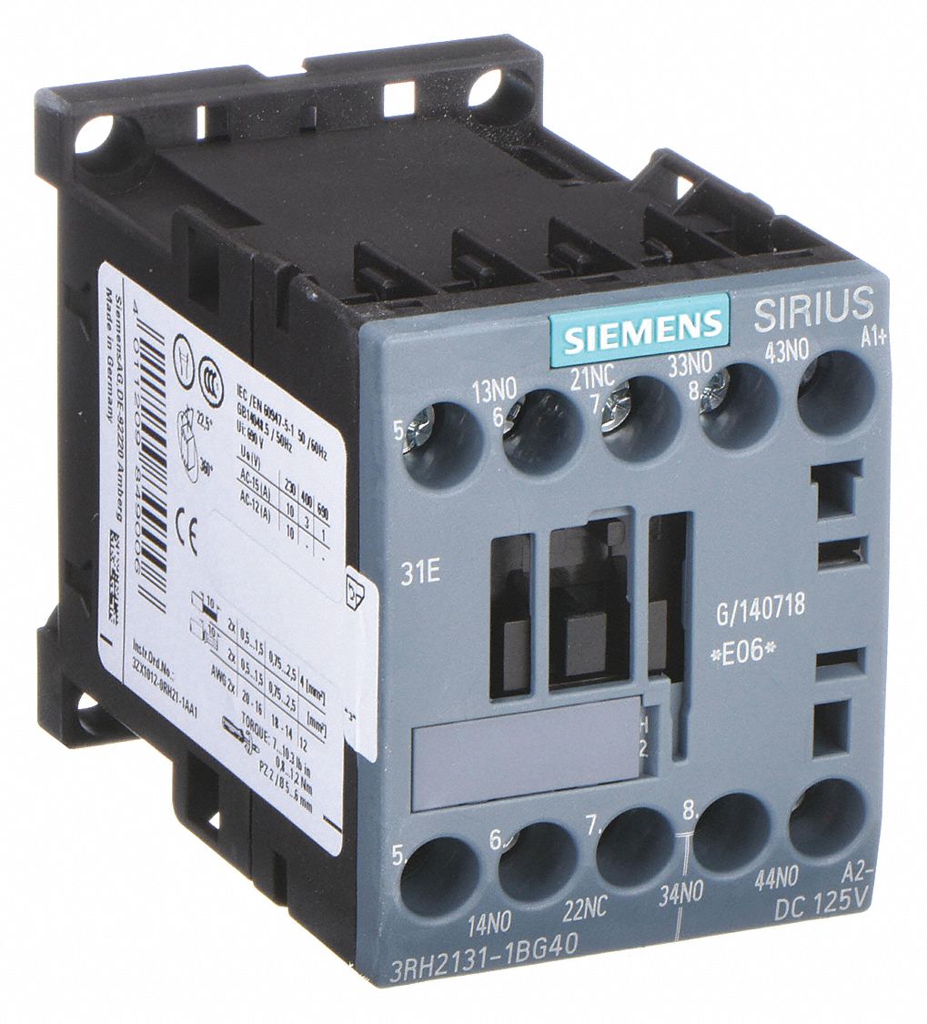 SIEMENS, DIN-Rail & Surface Relay Mounting, 125V DC Coil Volt, IEC ...