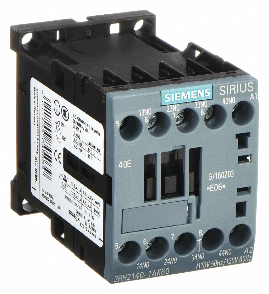 SIEMENS, DIN-Rail & Surface Relay Mounting, 120V AC Coil Volt, IEC ...