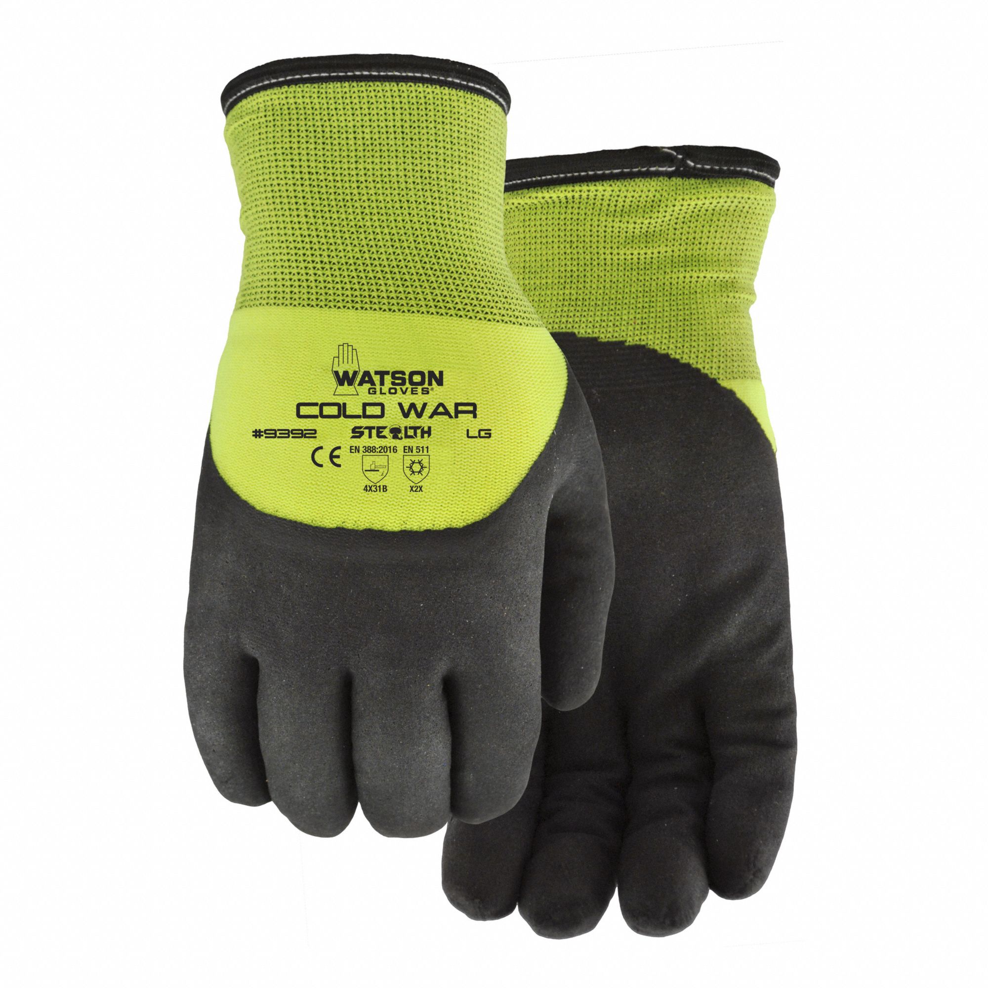 WATSON GLOVES STEALTH COLD WAR GLOVES, YELLOW, L, STRAIGHT THUMB, KNIT ...