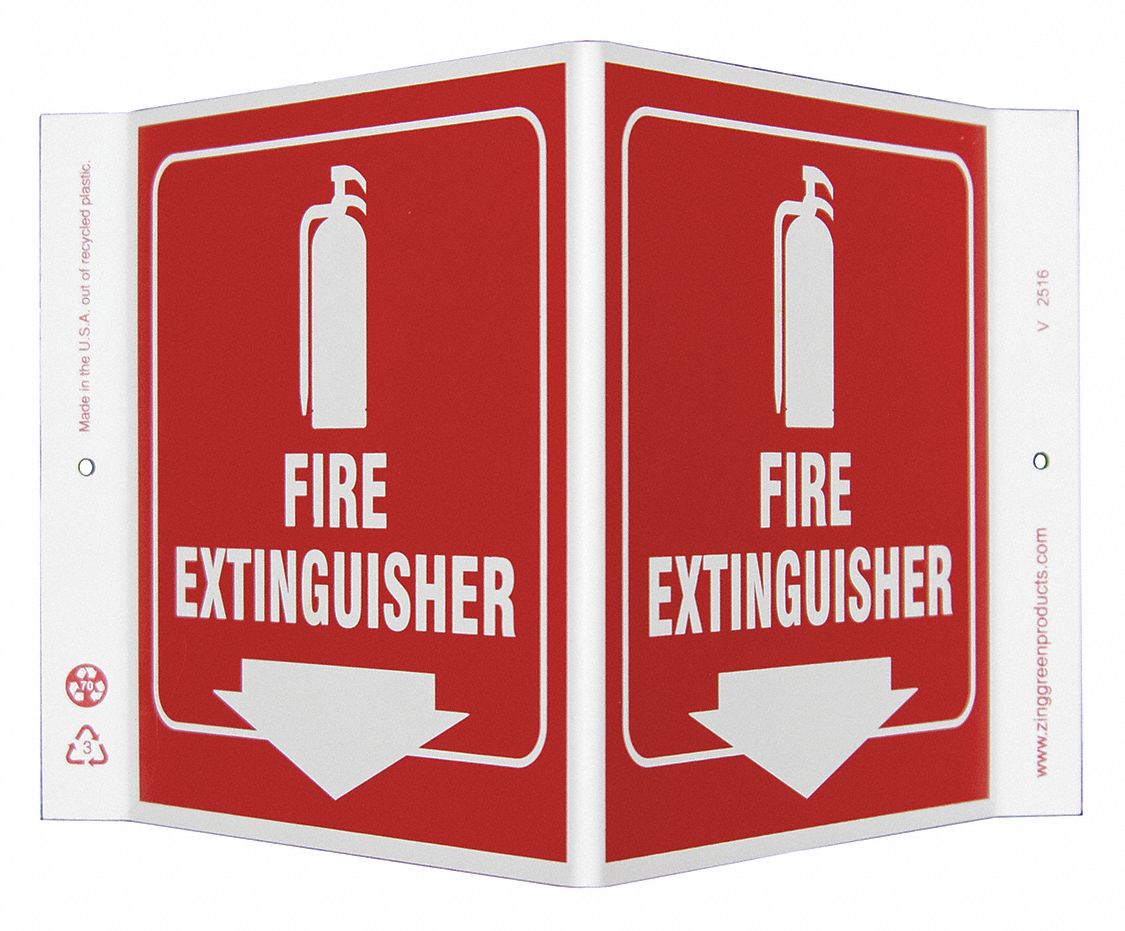 Fire Extinguisher Sign, Plastic, V-Shaped, English - Grainger
