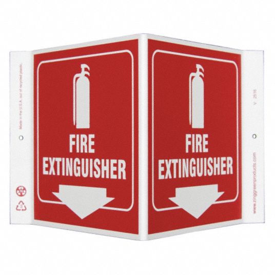 Fire Extinguisher Sign, Plastic, V-Shaped, English - Grainger