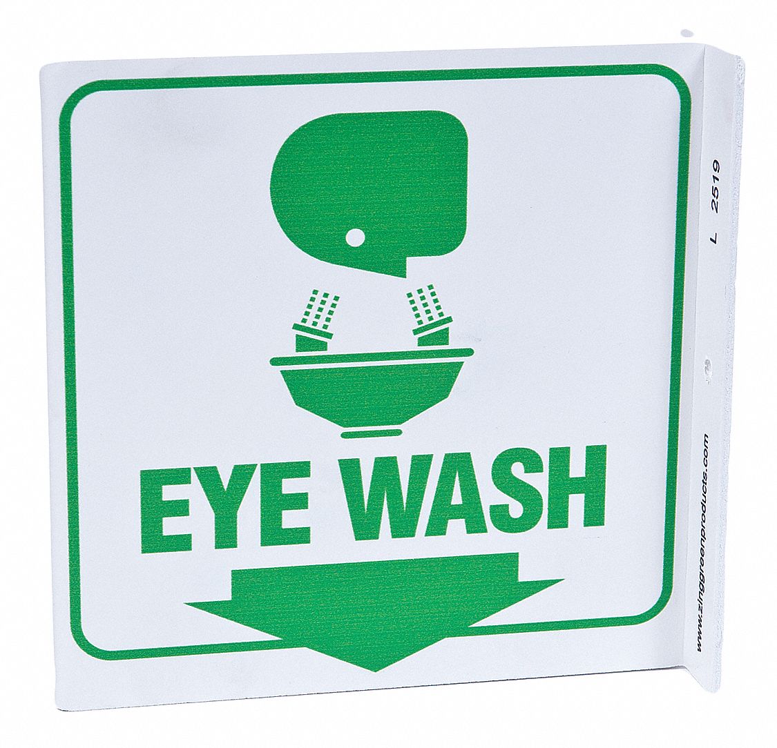 Plastic, Eye Wash Sign, 7" Width, 7" Height, White, With Mounting Holes ...