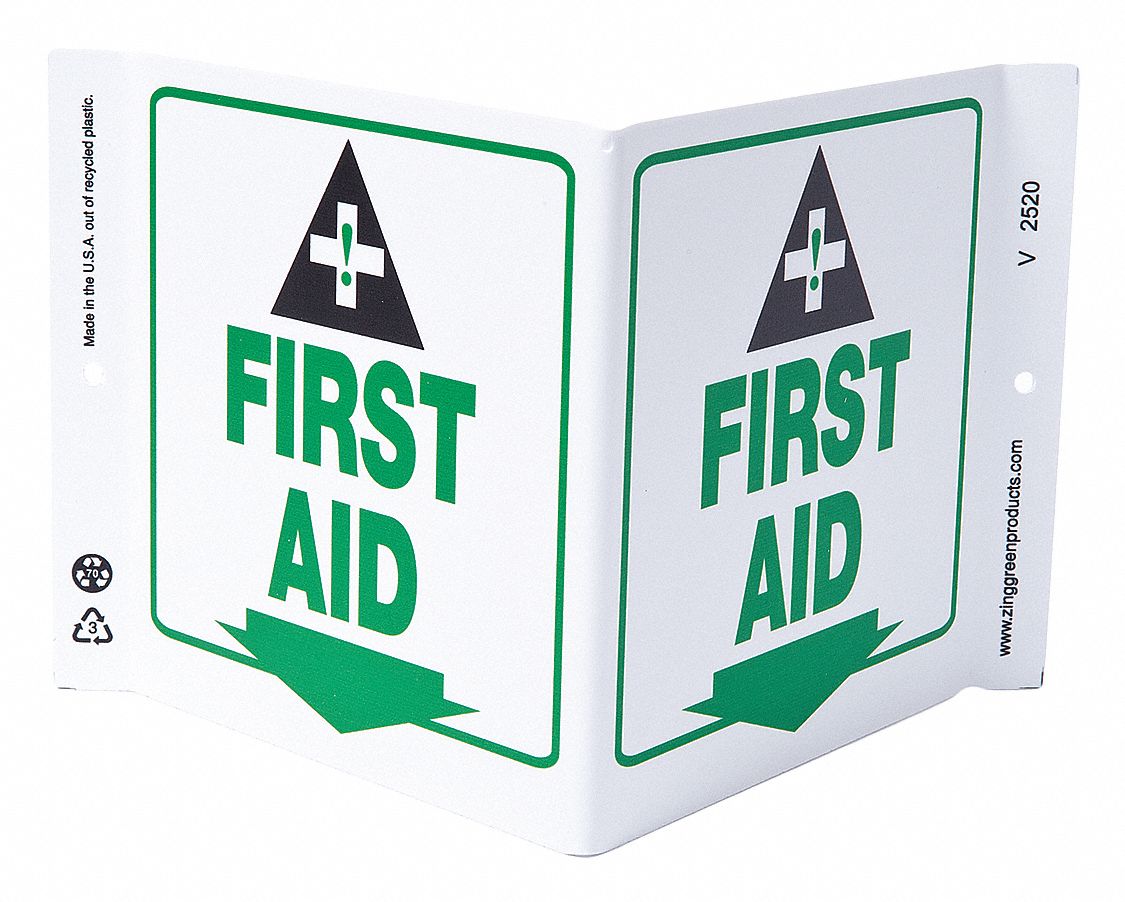 Plastic, First Aid Sign, 12" Width, 7" Height, White, With Mounting ...