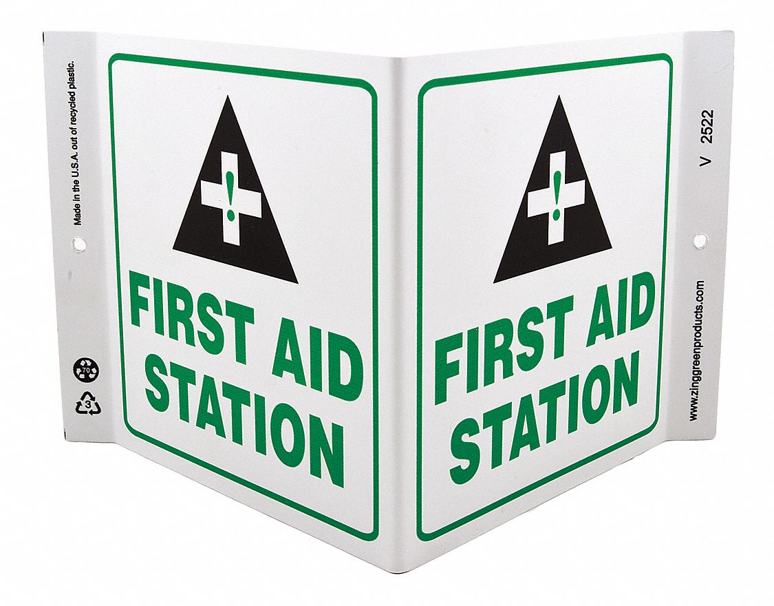 Plastic, First Aid Sign, 12" Width, 7" Height, White, With Mounting ...