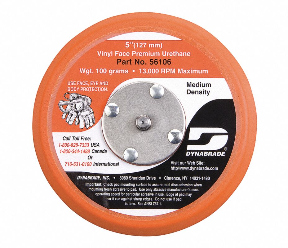 DYNABRADE Almohadilla de Respaldo5", Adhesivo/PSA, 5/16"-24, Flecha ...