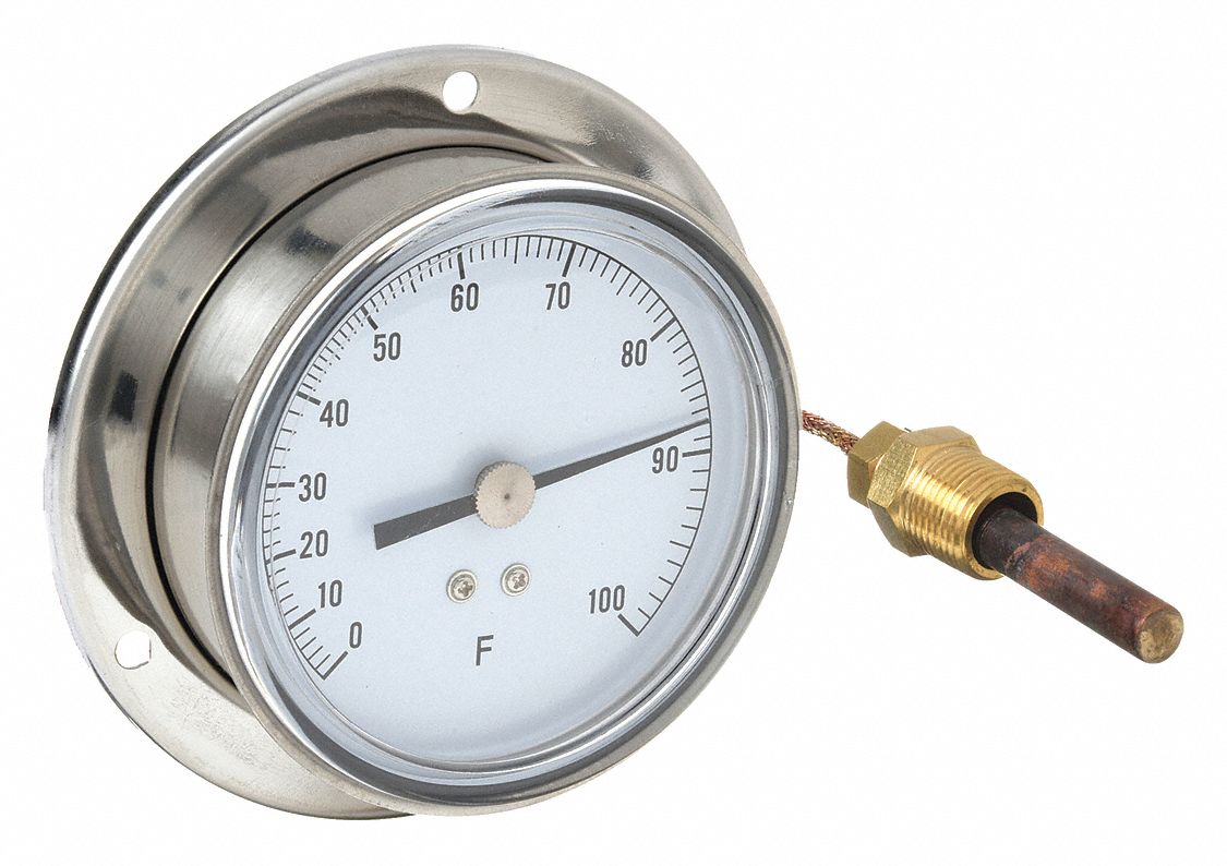 0° to 100°F, 3.5 in Dial Dia, Analog Panel Mount Thermometer - 13G233 ...
