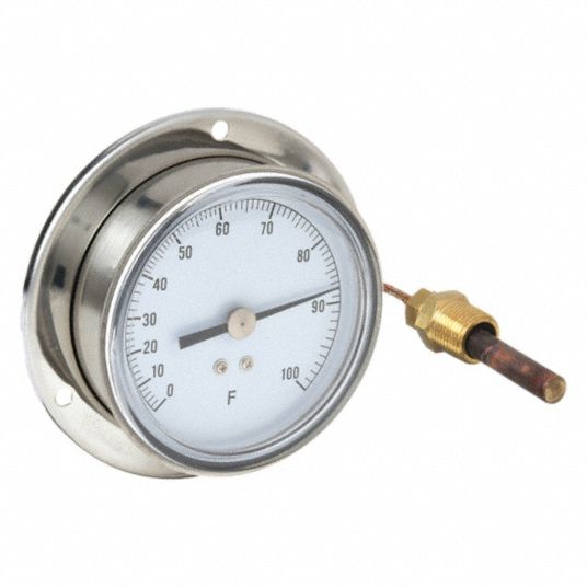 0° to 100°F, 3.5 in Dial Dia, Analog Panel Mount Thermometer - 13G233 ...