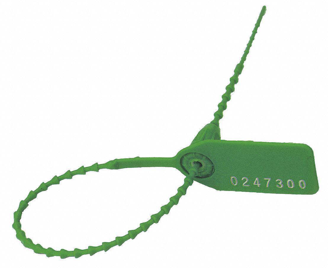 Pull-Tight Locking Seal, 7 1/4 in Length, Polypropylene Plastic, Green ...