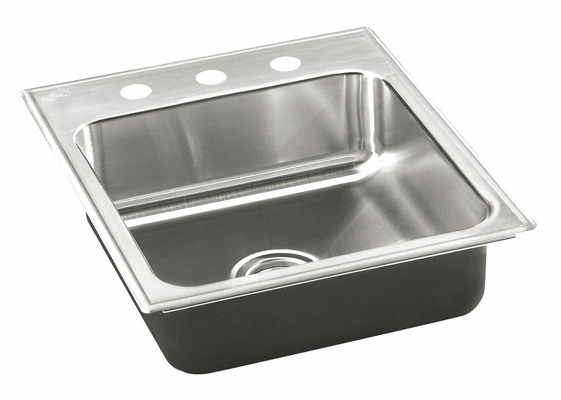 JUST MANUFACTURING, 18 in Overall Lg, 15 in Overall Wd, Drop-In Sink ...