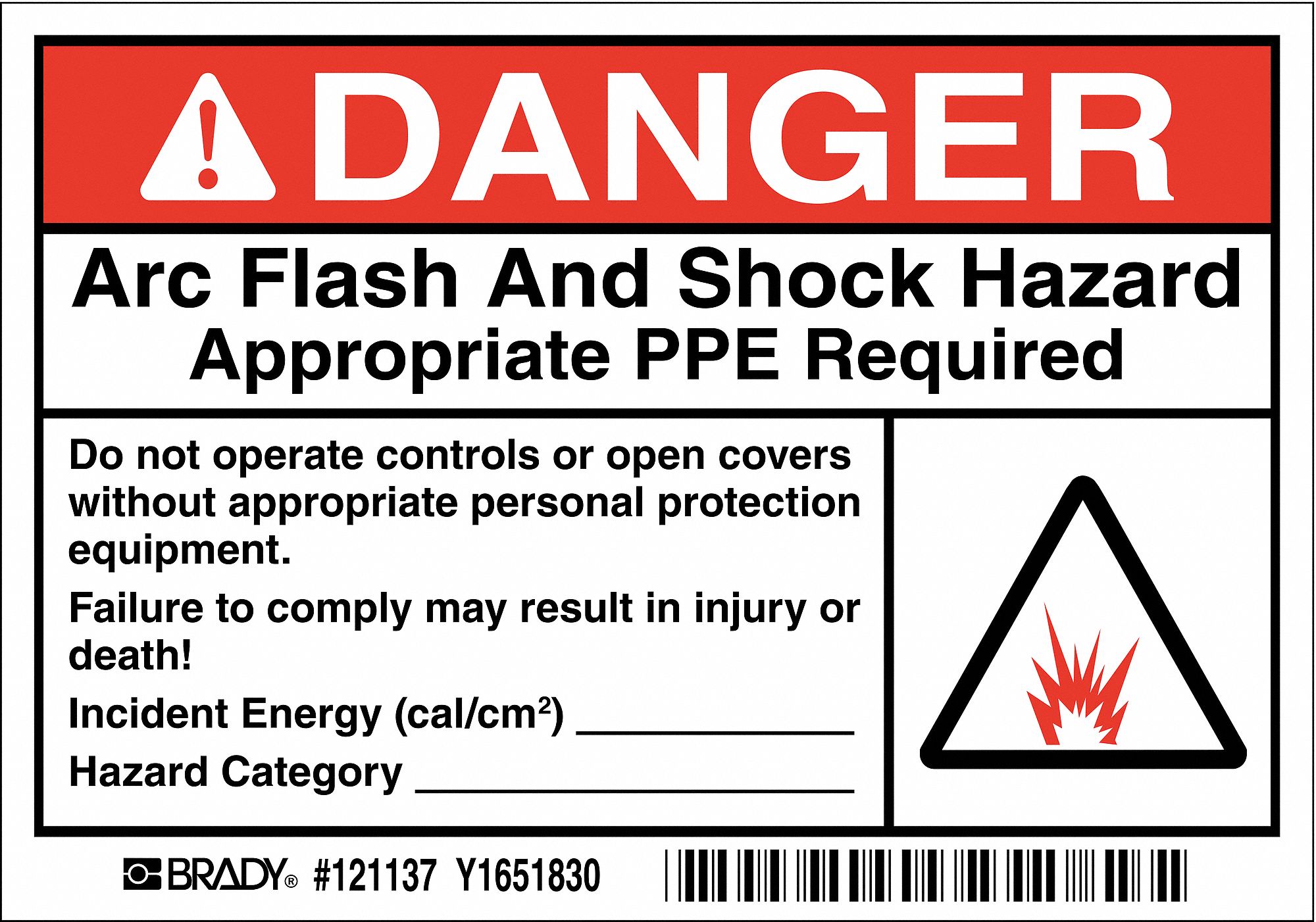 BRADY ARC FLASH LABEL,3-1/2 IN. H,PK100 - Safety, Facility and Grounds ...