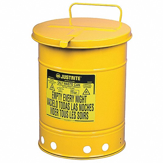 JUSTRITE, 10 gal Capacity, Yellow, Oily Waste Can - 13M349|09311 - Grainger JUSTRITE, 10 gal Capacity, Yellow, Oily Waste Can - 13M349|09311 - Grainger