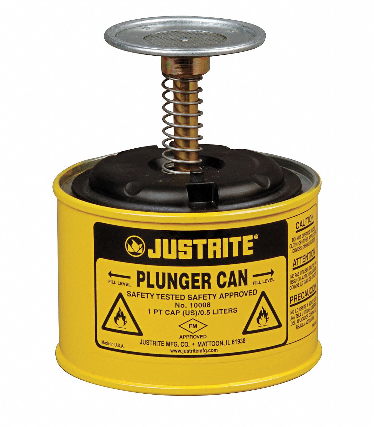 Justrite Plunger Can, 1/8 gal., Steel, Yellow, 2-3/4 Justrite Plunger Can, 1/8 gal., Steel, Yellow, 2-3/4