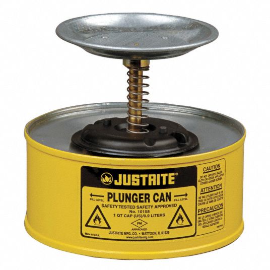 JUSTRITE, 1/4 gal Capacity, Powder Coated Steel, Plunger Can - 13M354 ...