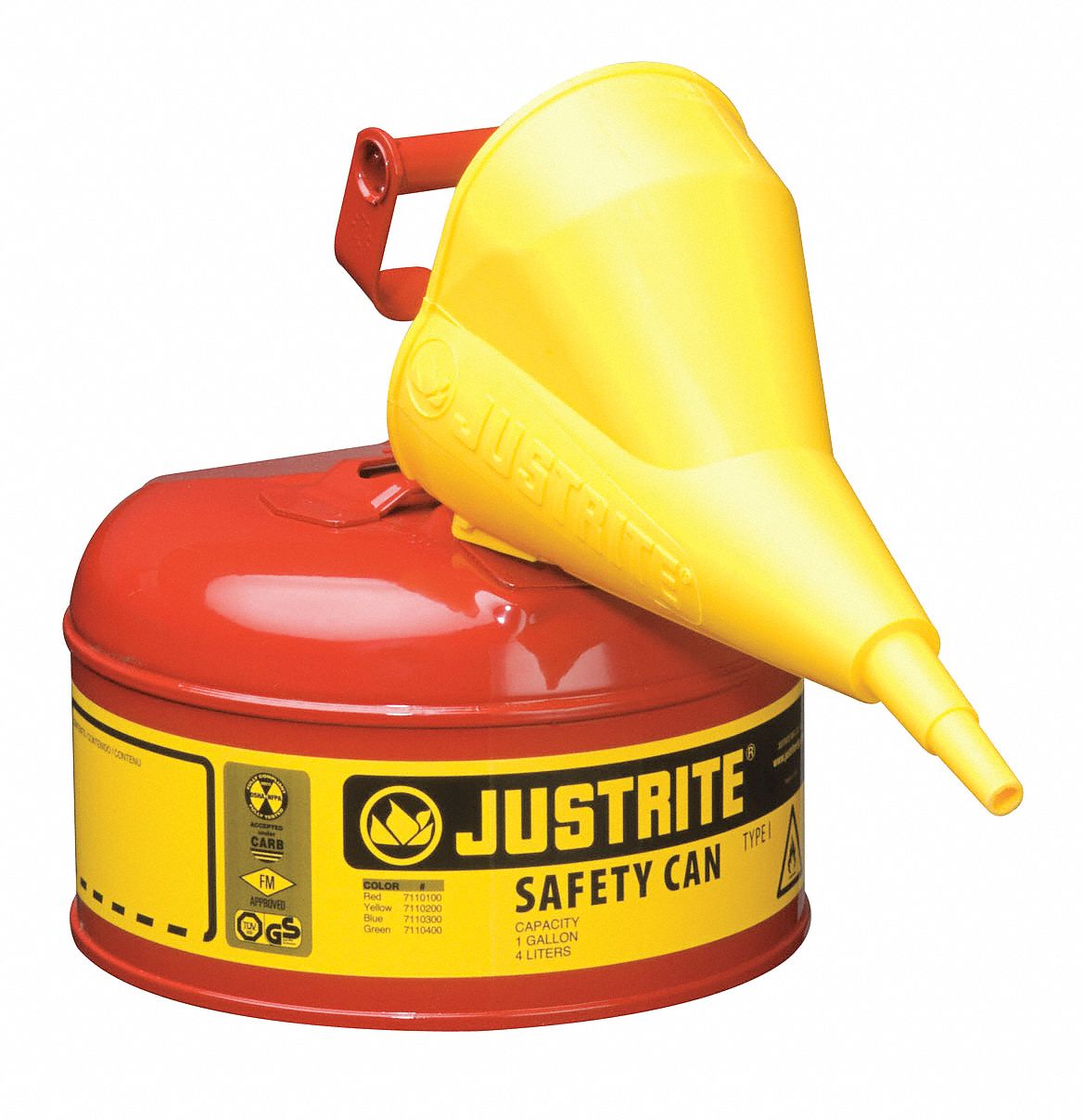 JUSTRITE, For Use With Flammables, 1 gal Capacity, Type I Safety Can ...