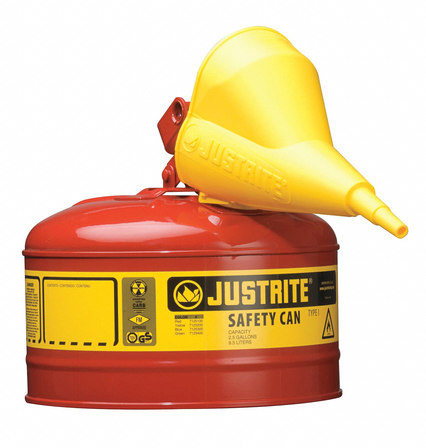 JUSTRITE, For Use With Flammables, 2 1/2 gal Capacity, Type I Safety ...