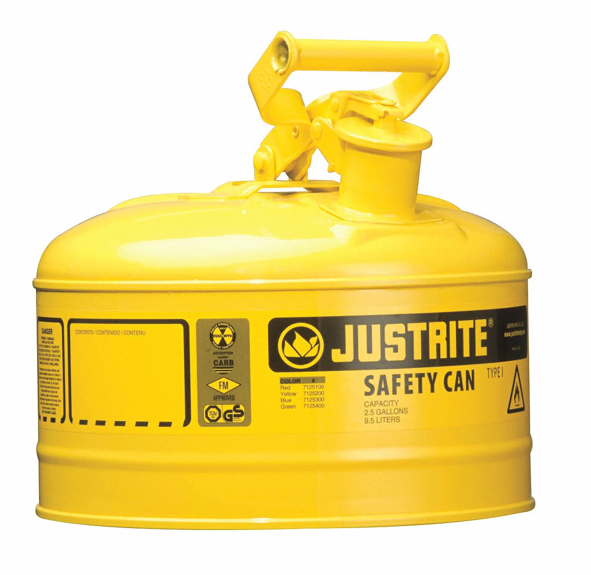 JUSTRITE, For Use With Diesel, 2 1/2 gal Capacity, Type I Safety Can ...