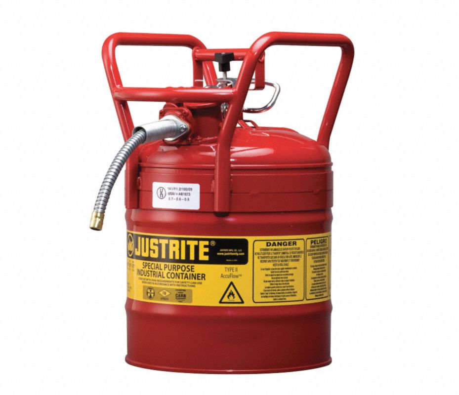 JUSTRITE Bidón de Seguridad DOT Tipo II 5 gal. Rojo para Inflamables ...
