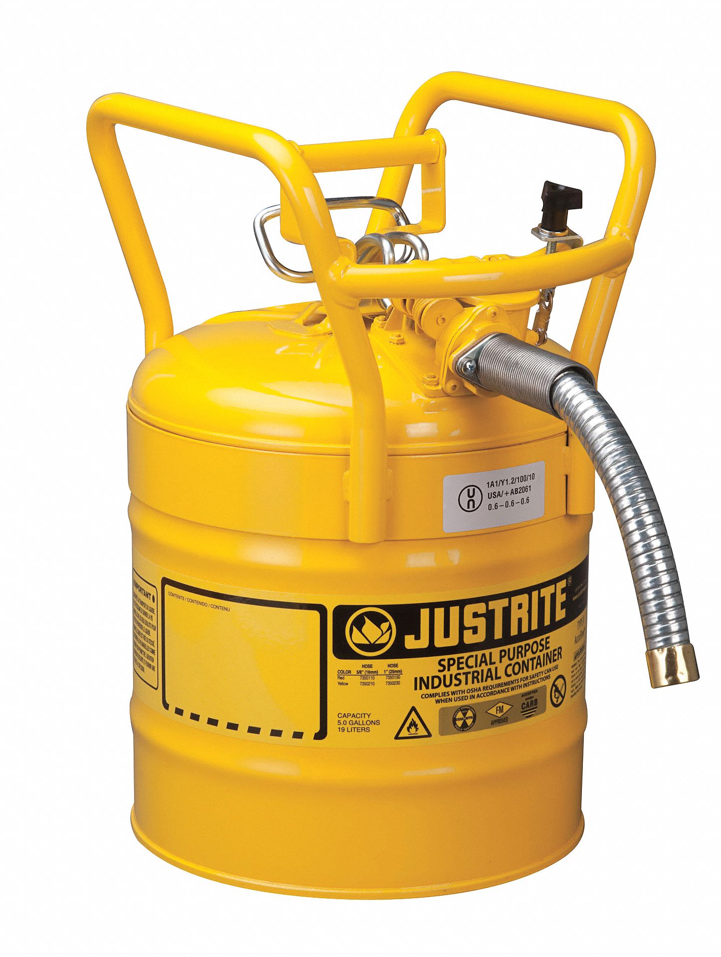 JUSTRITE Bidón de Seguridad DOT Tipo II 5 gal. Amarillo para Diésel ...