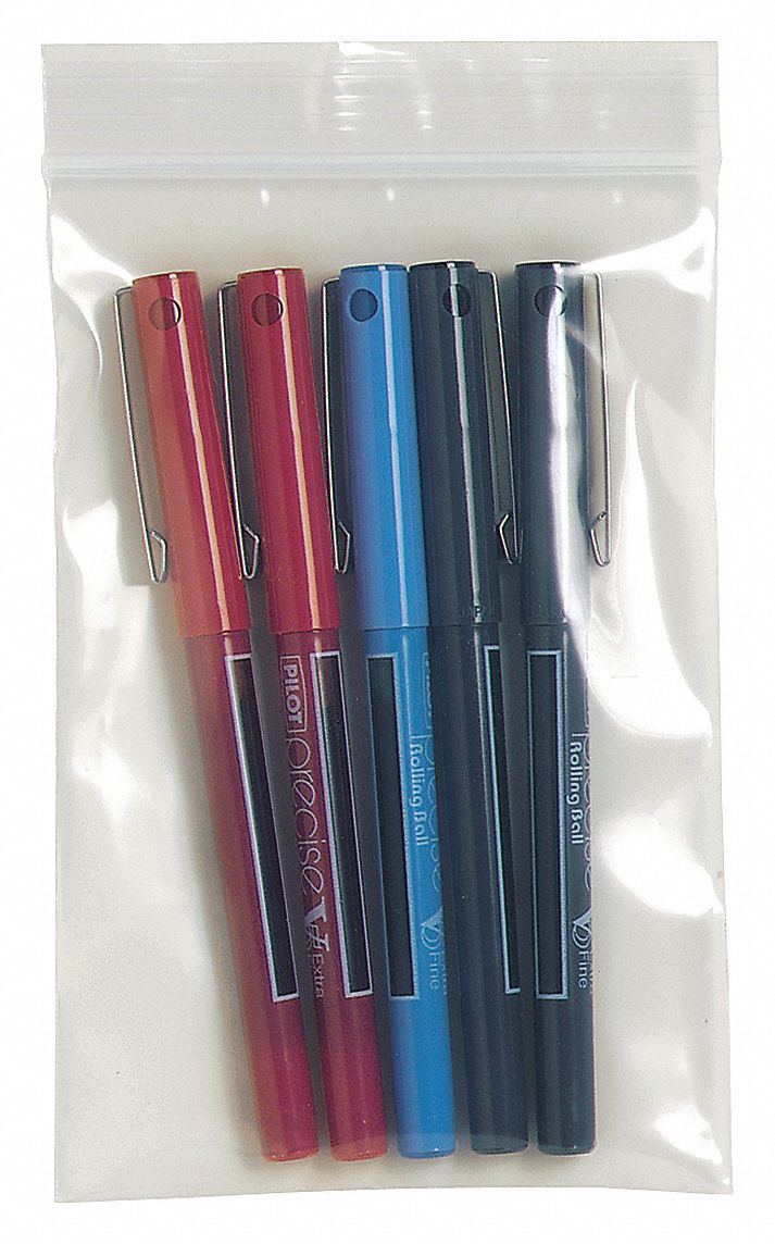 GRAINGER APPROVED RECLOSABLE BAG,ZIP,3"X2",2MIL,DISP,PK100 - Reclosable ...