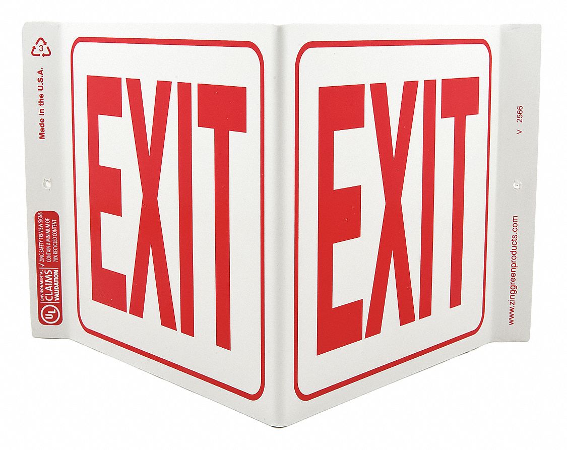 Plastic, Exit Sign, 12" Width, 7" Height, With Mounting Holes, V-Shaped ...